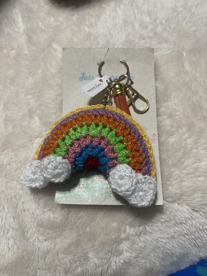 Hallmark Crochet Stuffed Rainbow Keychain w Tassel Gold Key Ring ...