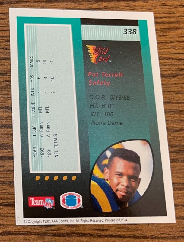 1992 Wild Card # 338 Pat Terrell - Los Angeles Rams | eBay