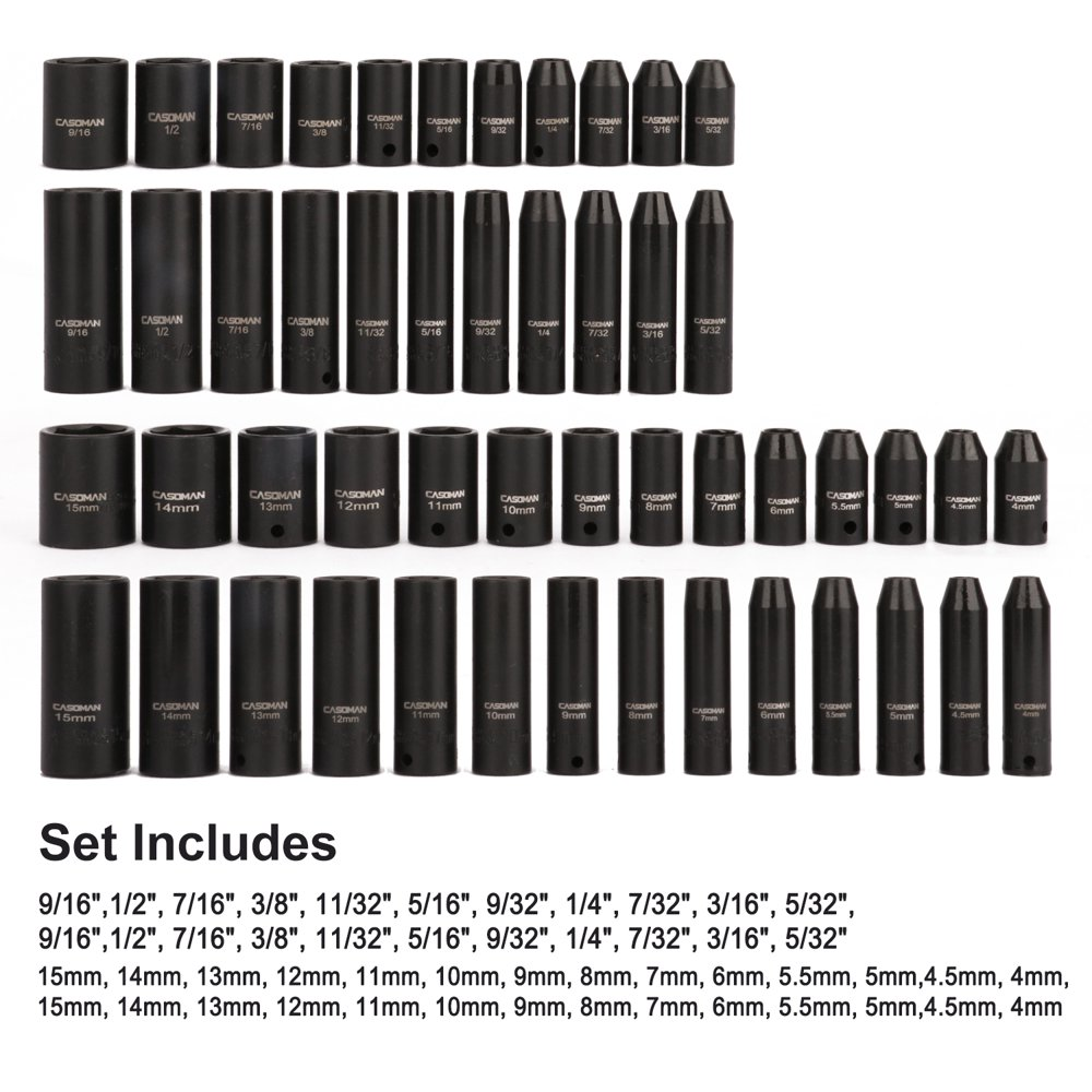 50Pcs 1/4" Drive Master Impact Socket Set 6-Point, Sae/Metric Standard ...