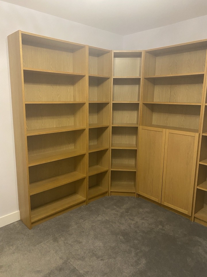 IKEA BILLY Bookcase Corner Combination Oak Effect Excellent Condition ...