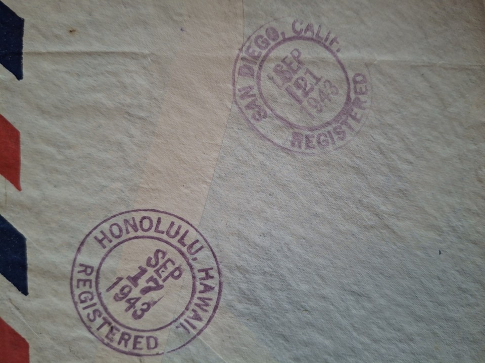 1943 Bank of Hawaii Pearl Harbor Branch Registered Mail to CA VIA ...