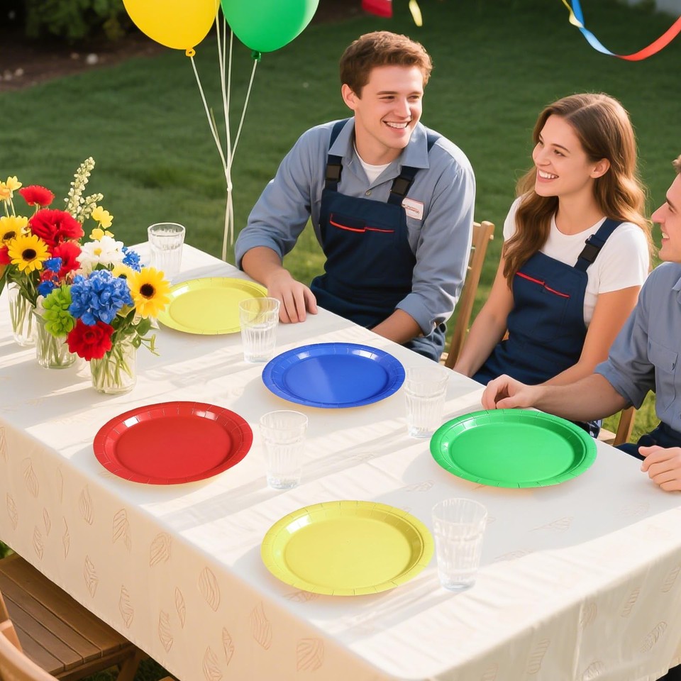 60Pcs Super Theme Brother Plates 9" Heavy Duty Red Green Blue Yellow ...