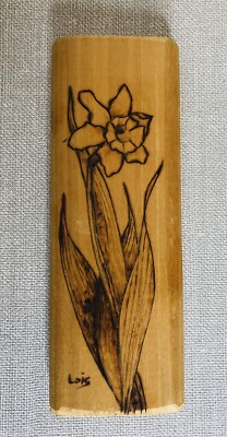 Pyrography Daffodil Wood Burning Art Flower Garden Plaque Signed | eBay