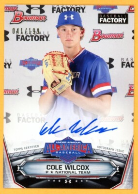 COLE WILCOX 2017 Bowman Under Armour Autograph Rookie On-Card AUTO SER ...