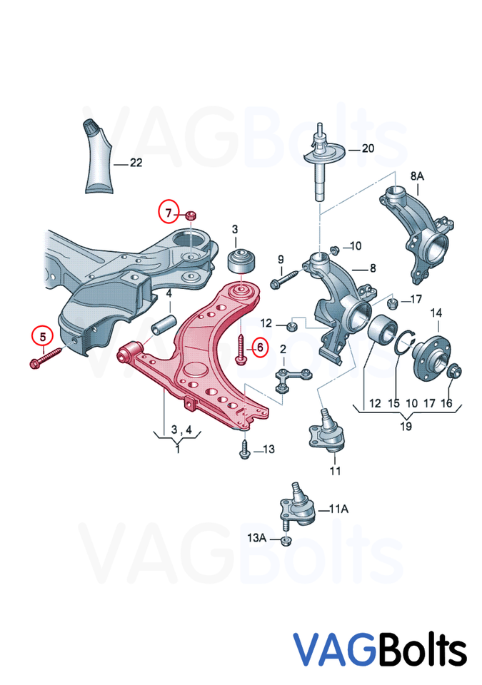Genuine VW Front Suspension Wishbone Arm Bolt Kit Golf Mk4 Bora Audi A3 ...