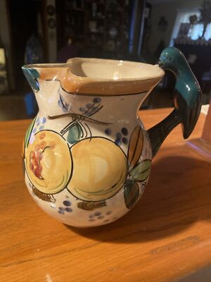 Blue Bird Handle Figural Abstract Fruit Jug Pitcher Ceramic Vintage ...