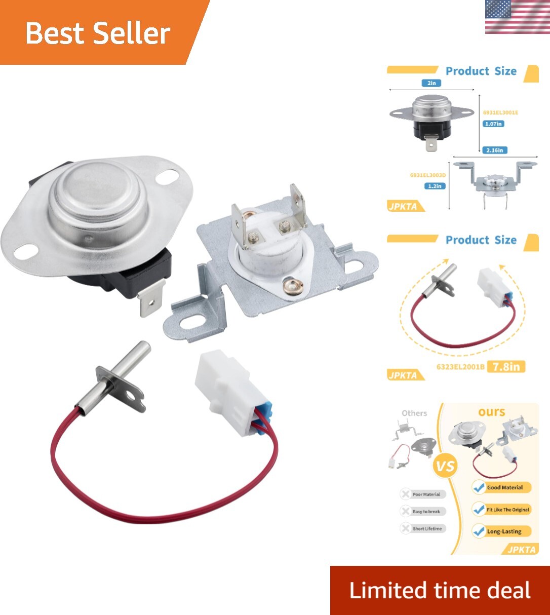 Complete LG Dryer Repair Kit: High Limit Thermostat & Thermal Fuse ...