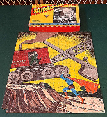 Vintage 1940 Saalfield 500 Piece Superman Puzzle "Superman Saves a Life ...