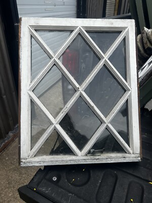 antique c1900 MISSION style TUDOR diamond pane window Frame 21.5” x 26 ...