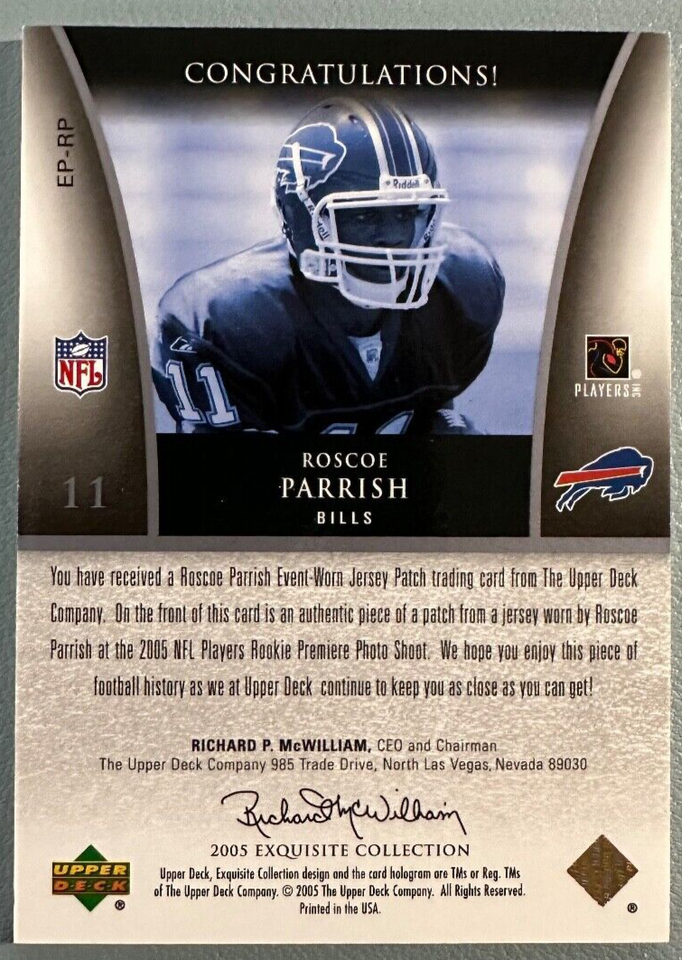 2005 Upper Deck Exquisite Collection Rookie Patch Gold ROSCOE PARRISH ...