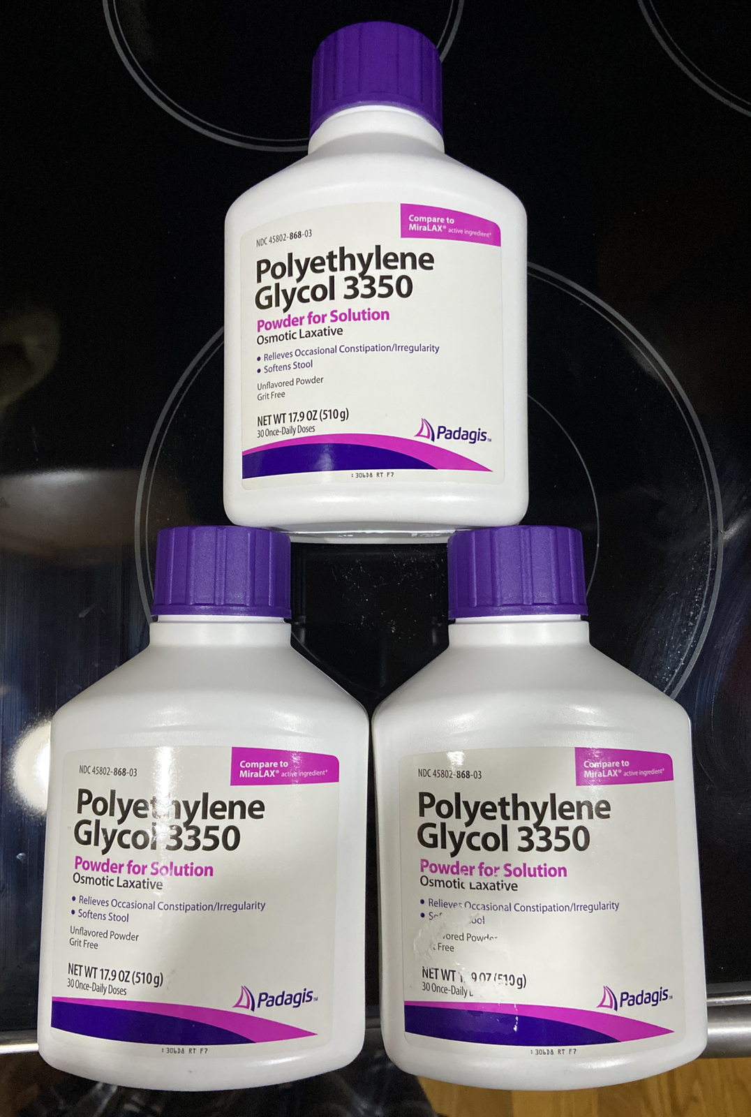 3x Perrigo Polyethylene Glycol 3350 Powder Laxative 17.9oz Exp. 05/26 ...
