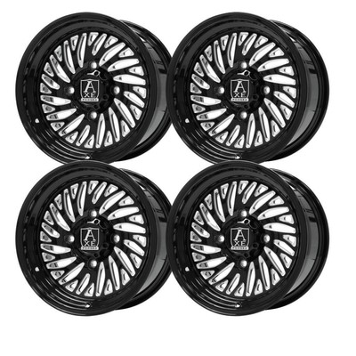 (Set-4) Axe AF10 UTV (left) 15x10 5x114.3 0mm Black Milled Wheels Rims ...