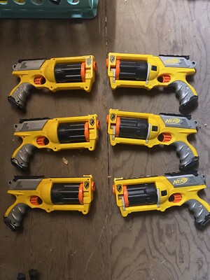 Nerf Maverick Rev-6 N-Strike Yellow lot of 6 Revolver Dart Gun 2004 ...