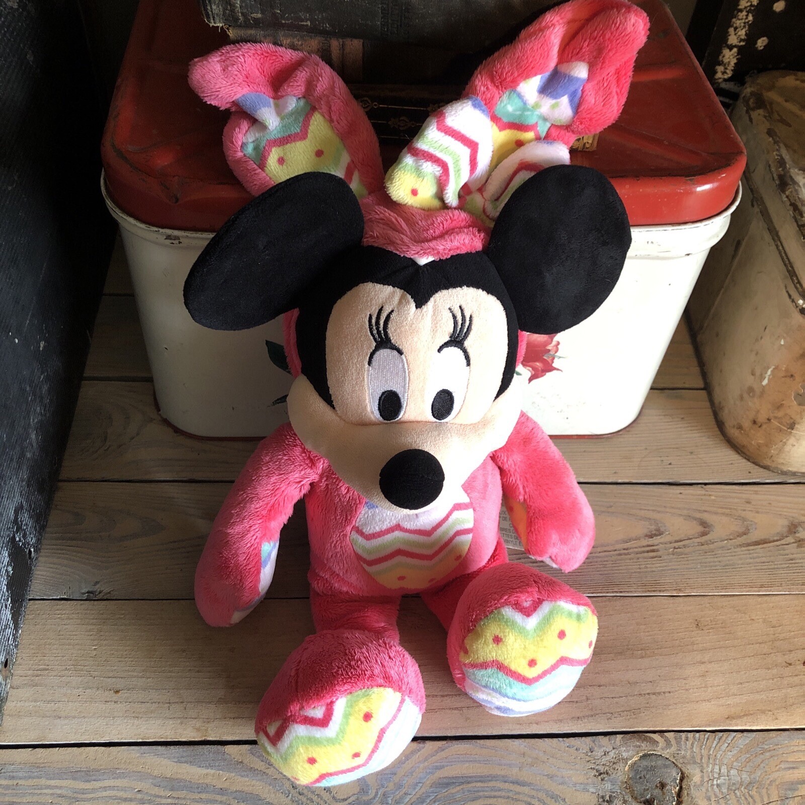 Disney Store Easter Minie Mouse Plush Pink Soft Suit Black Eyes Bunny ...