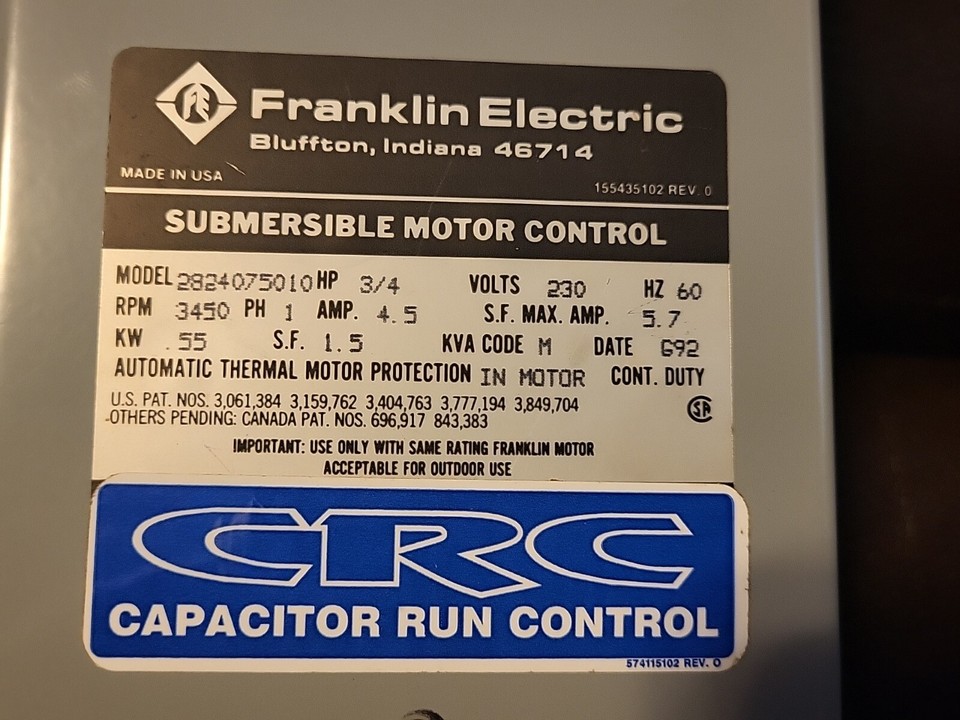 Franklin Electric Capacitor Run Control Box 3/4HP 230V 1Phase ...