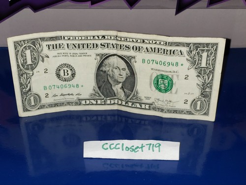 2013 One Dollar Bill Star Note Duplicate Serial Number Error B07406948 ...