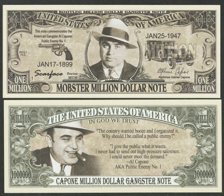 NEW Al Capone Mobster Million Dollar Bill Funny Money Novelty Note ...