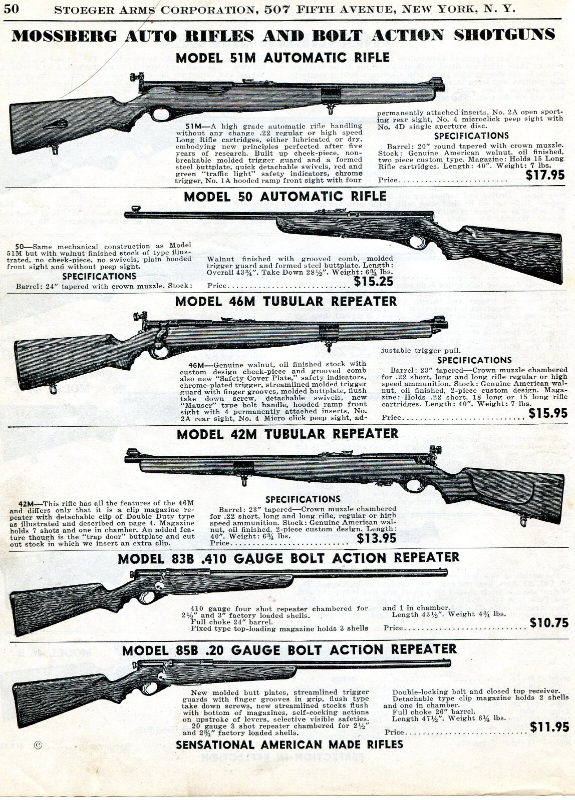 1941 Print Ad of Mossberg 51M 50 46M 42M Auto Rifle, 83B 85B Bolt ...