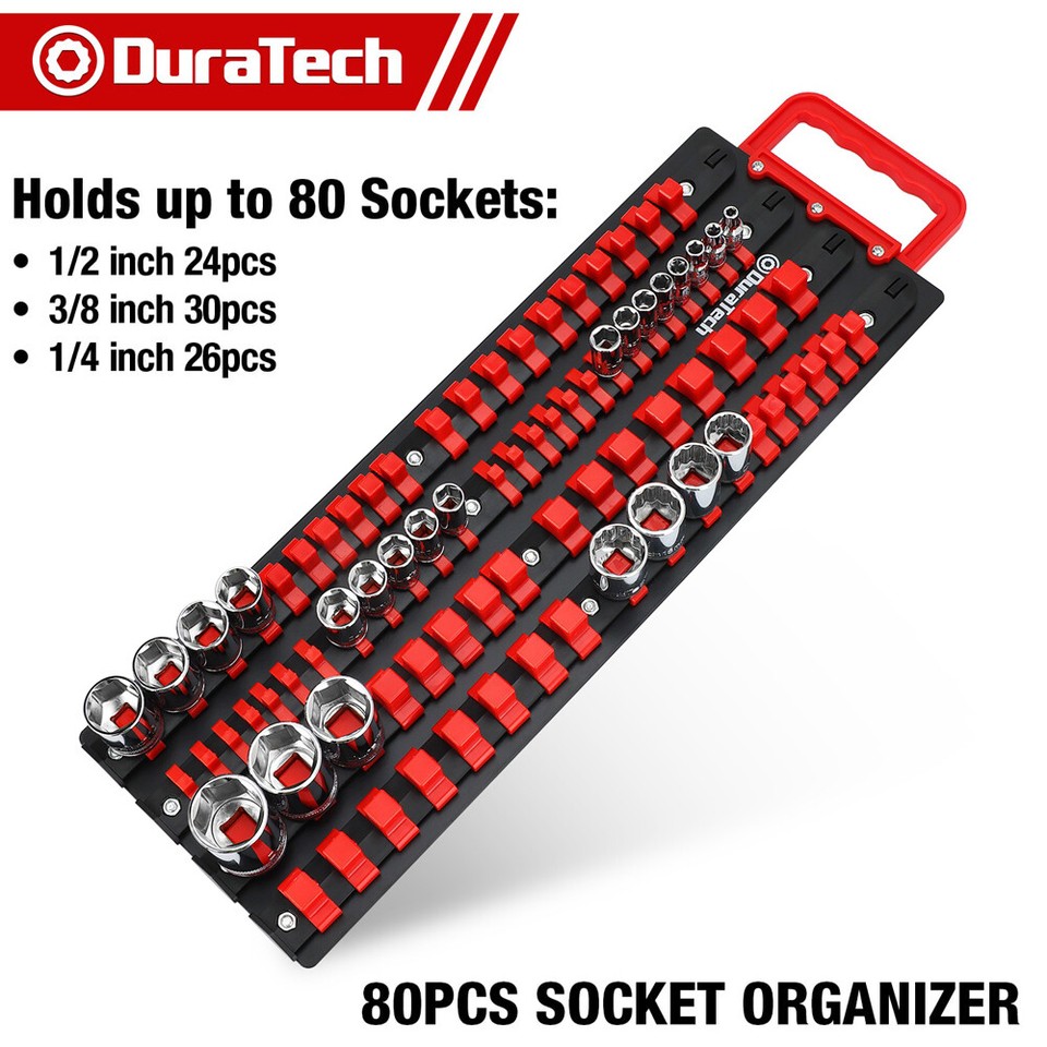 DURATECH 80 PC Socket Organizer Holder 1/2"1/4"3/8" Drive Socket ...