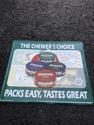 SKOAL Metal Advertising Sign 1991 "The Chewer's Choice Packs Easy ...