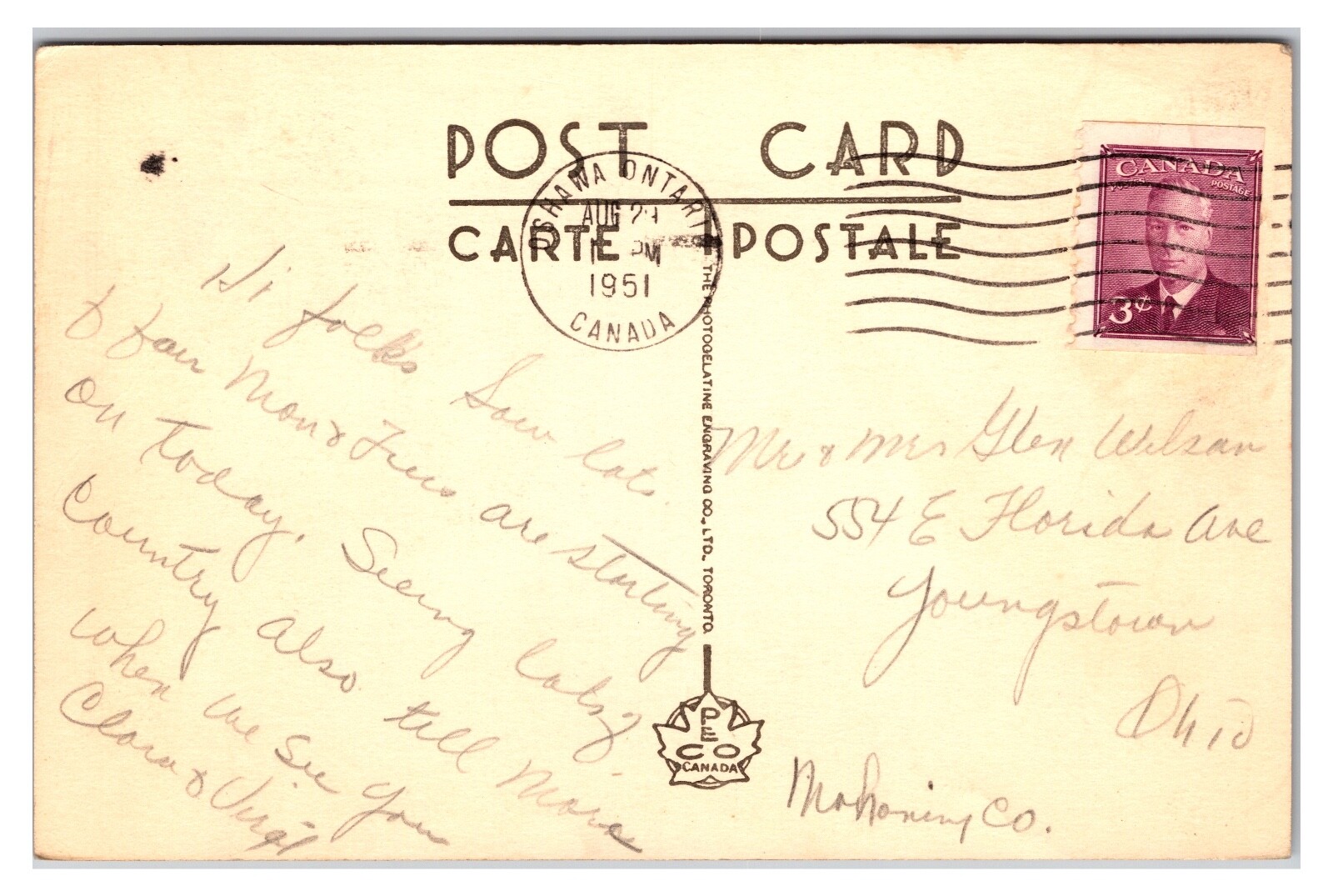 Vintage 1940s - Simcoe Street - Oshawa - Ontario, Canada Postcard ...