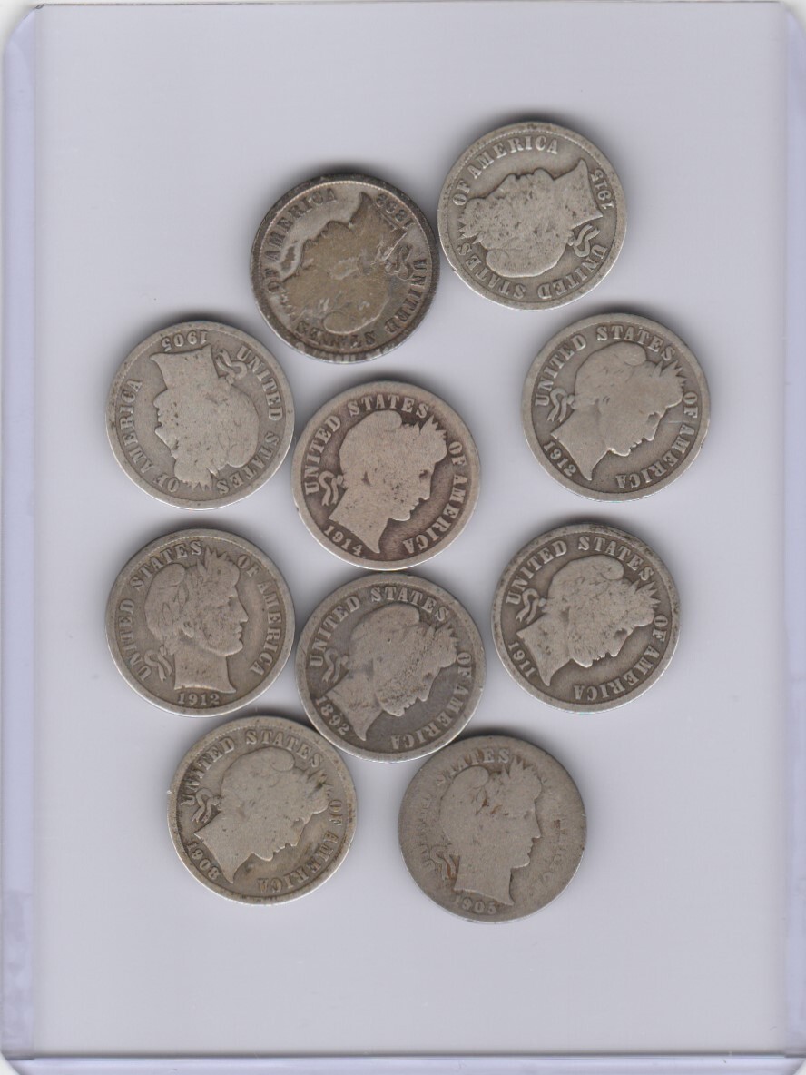 BARBER DIME Silver Antique Lot Of 10 Coins As Shown In Photos | eBay