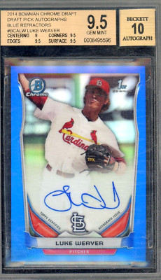 2014 Bowman Chrome 1st Luke Weaver Blue Auto RC /150 BGS 9.5/10 NY ...