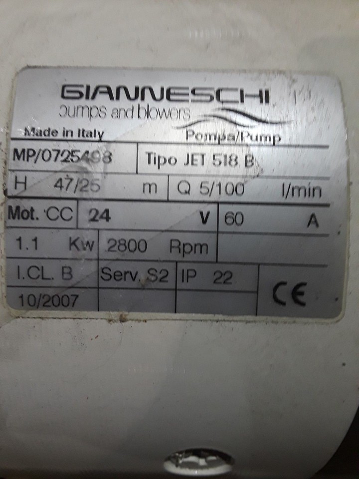 Gianneschi JET 518-B, Motor Driven Jet Pump, 24VDC, 60hz, 2800RPM | eBay