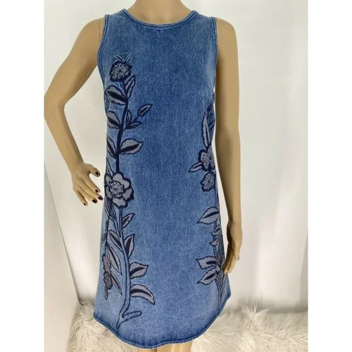 LOFT BLUE FLORAL EMBROIDERED CASUAL DENIM JEAN SHIFT DRESS SIZE: S NWT ...