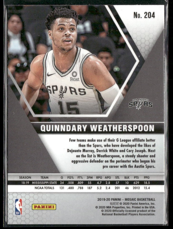 2019-20 Panini Mosaic Quinndary Weatherspoon | eBay