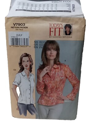Vogue 8903 TODAYS FIT Blouse Sewing Pattern By Sandra Betzina Size D E ...