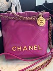 New Chanel 23B Mini 22 Bag Shiny Calfskin Gold Metal Purple Fuchsia ...
