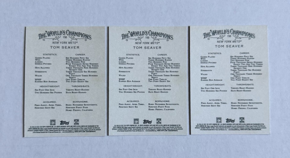 2021 Topps Allen Ginter X Tom Seaver #150 Mets Lot 3 | eBay UK