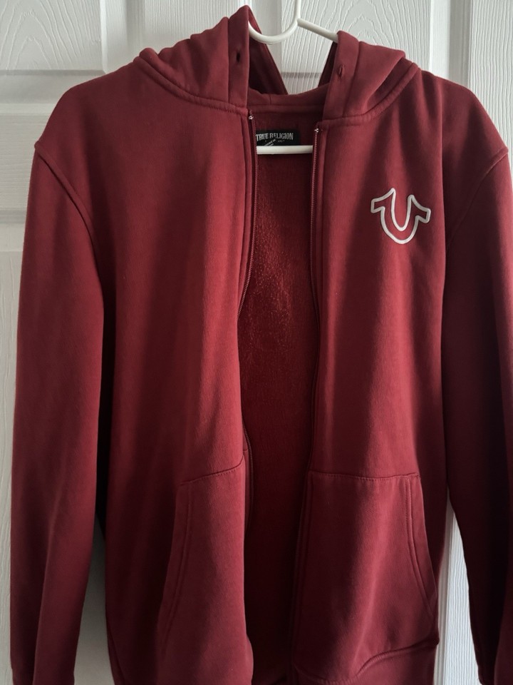 Red True Religion Zip-Up Slightly worn zip up Medium Missing draw ...