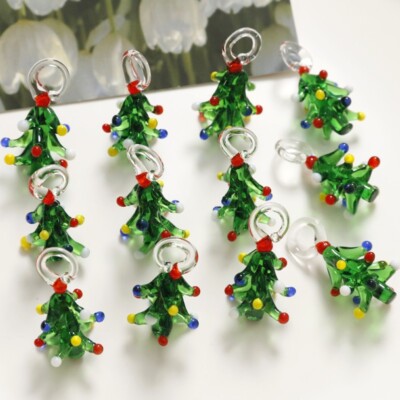 10pcs 3D Green Christmas Tree Handmade Lampwork Charm Pendants 30x18mm ...
