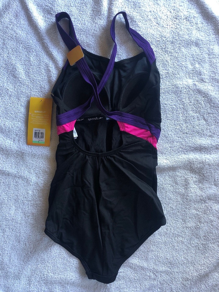 MSRP $84 Speedo One Piece Fitness Bathing Suit Size 8 NWT Black / Pink ...