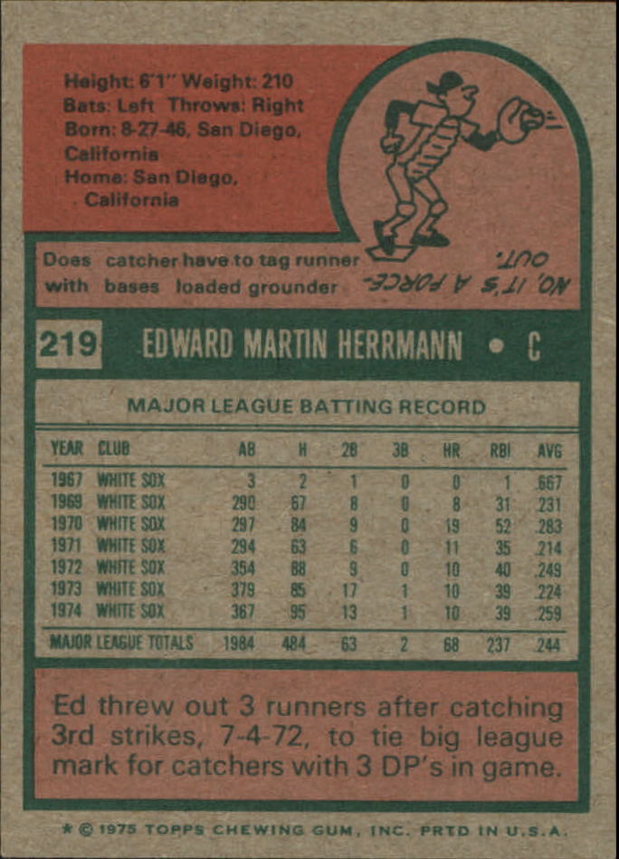 1975 Topps Mini Baseball Card #219 Ed Herrmann - NM | eBay