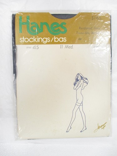 1PR VINTAGE HANES 415 REINFORCED SHEER FLAT KNIT RHT NYLON STOCKINGS 11 ...