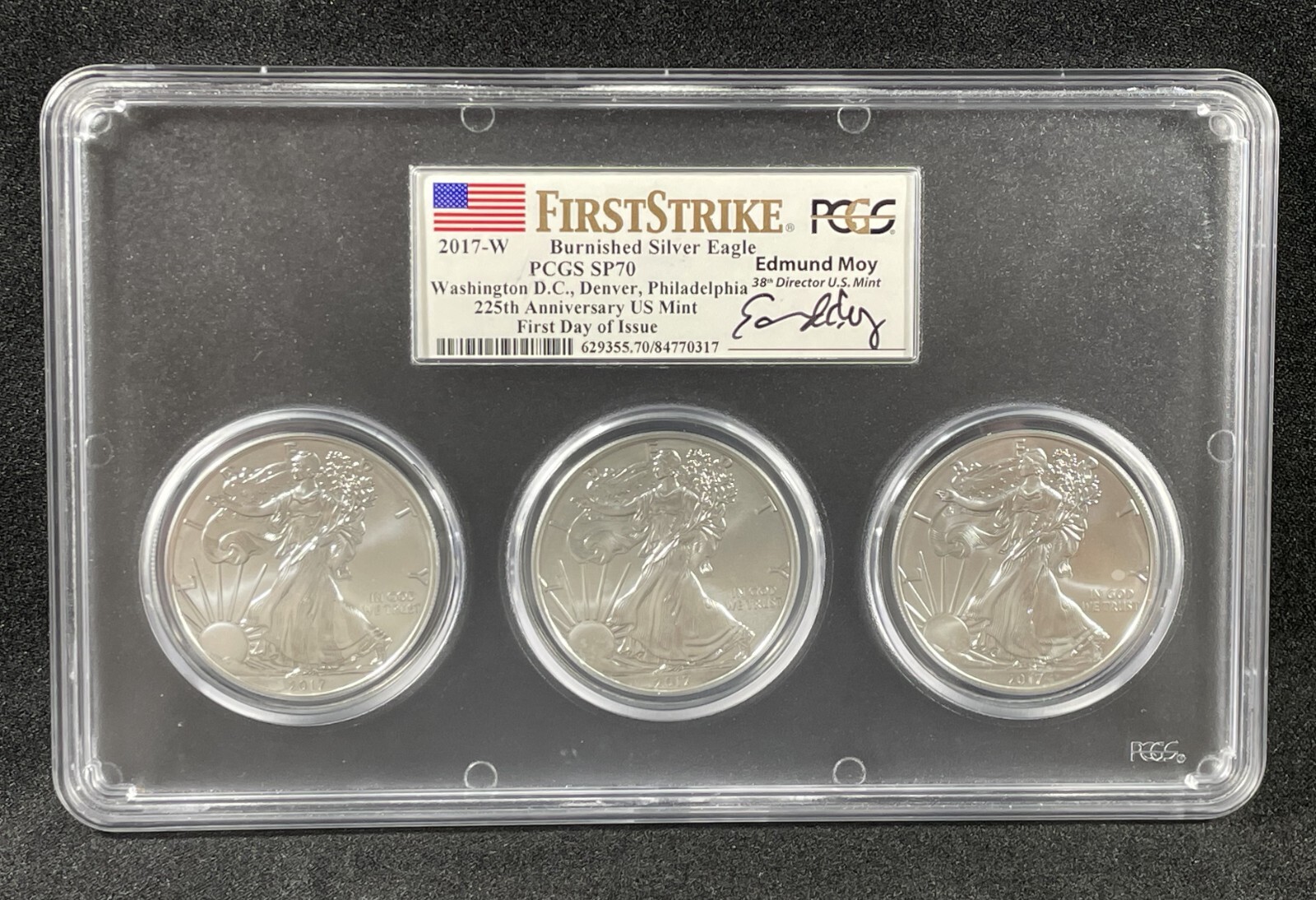 2017-W Silver Eagle Burnished 3 Coin Location Set First Day Moy Signed ...