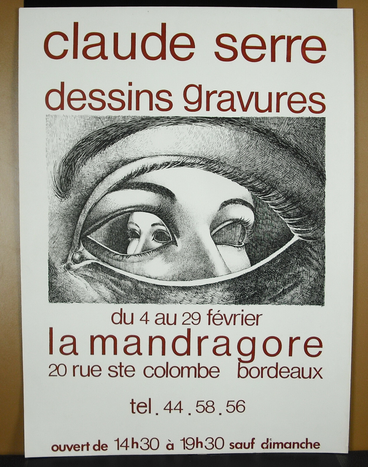 Poster Original c1970 Exhibition Claude Bookend IN Bordeaux La Mandrake ...