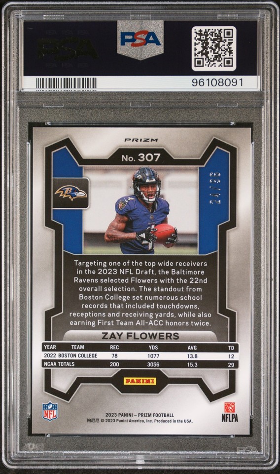 2023 Panini Prizm Zay Flowers #307 Blue Sparkle SP #/96 PSA 10 GEM MINT ...