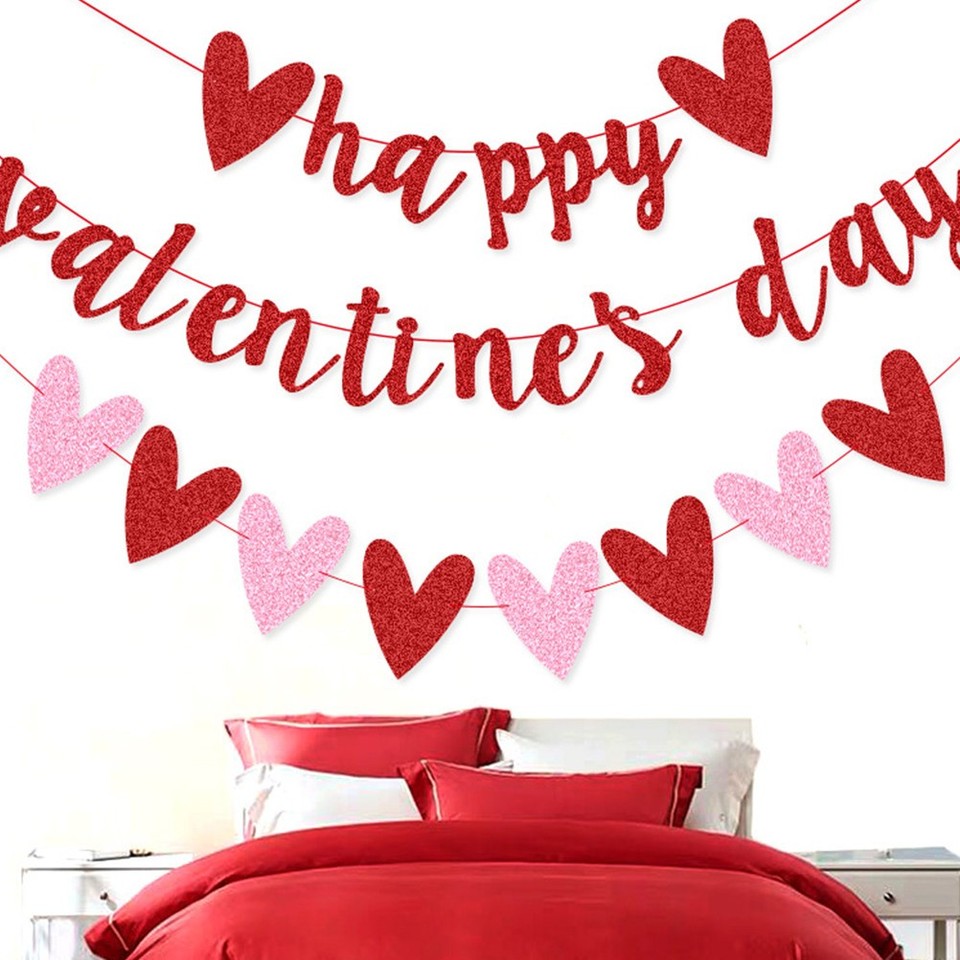 1 Set Valentine's Day Hanging Banner Romantic Banner Adornment Hanging ...