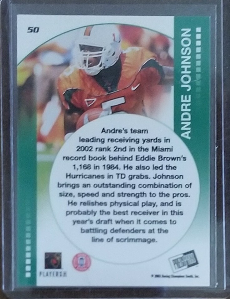 2003 Press Pass Power Pick #50 Andre Johnson Miami Hurricanes Football ...