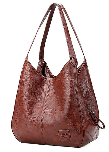Women's Work Bag Tote PU Leather Solid Color claret Black & Brown ...