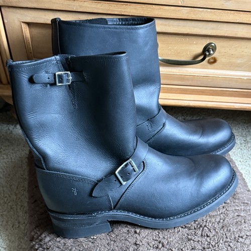 Vintage Frye Boots Men's Black Leather Engineer Pull On Buckle 13 M ...