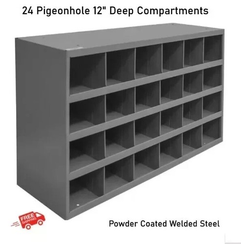 Pigeonhole Parts Bins Steel Cabinet 24 - 12" Deep Compartments Work ...