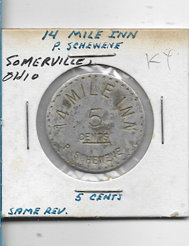 Somerville, Ohio Trade Token 14 MILE INN 5 CENTS | eBay