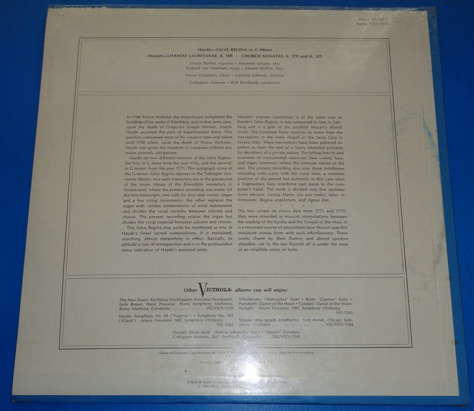 Rolf Reinhardt HAYDN Salve Regina MOZART Litaniae Lauretanae RCA VIC ...