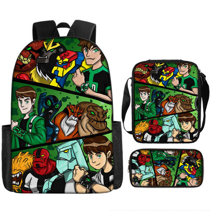 3D Ben 10 School Backpack Rucksack Insulated Lunch Bag Pencil Case Set ...