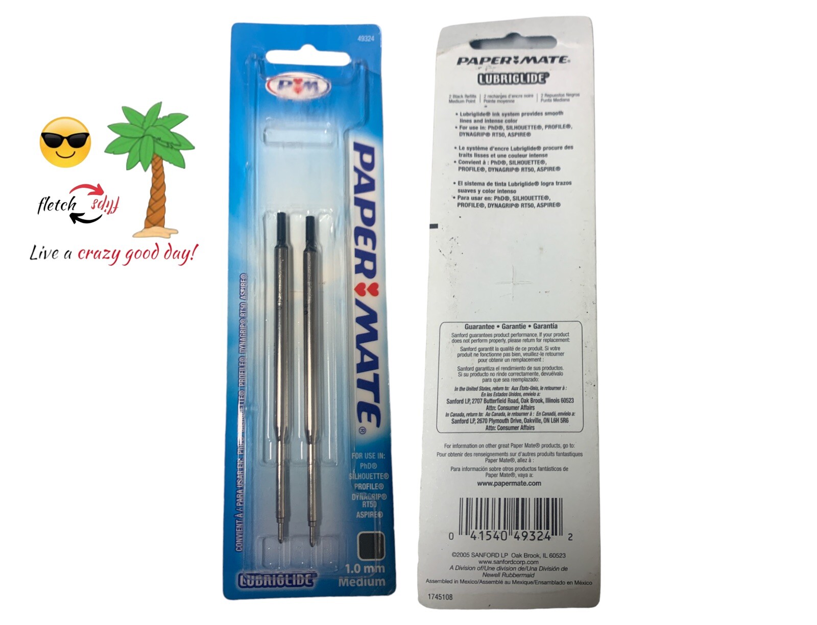 2 Paper Mate 49324 Lubriglide 1.0 Medium Black Refills PhD Profile ...